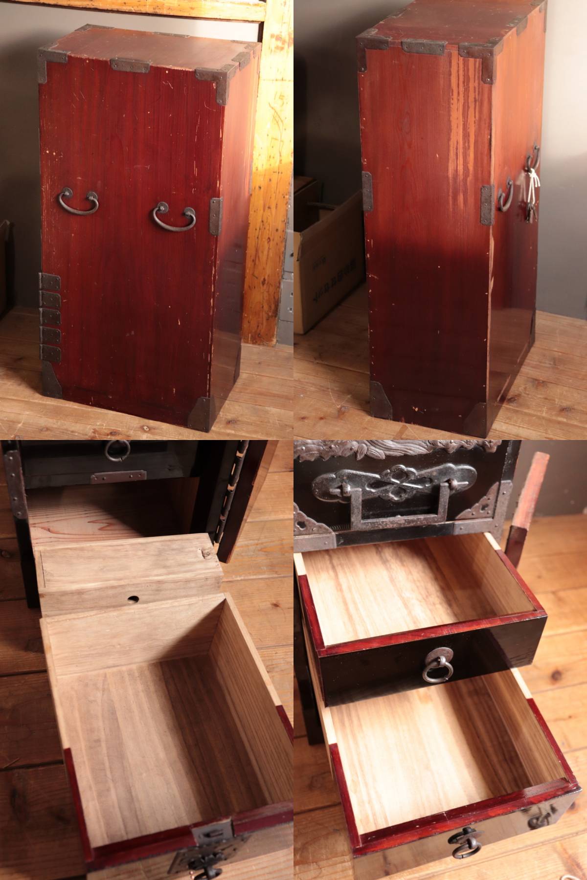 日本代購代標第一品牌【樂淘letao】－E191 打出金具隙間箪笥/庄内箪笥/縦型箪笥/時代箪笥/和家具/チェスト/リメイク家具/アンティーク家具/52311