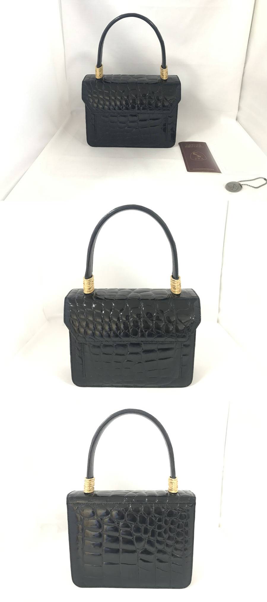 代購代標第一品牌－樂淘letao－☆中古☆Clair クレア クロコダイル 本革 レザー ハンドバッグ ブラック 黒 JRAマーク 376 日本製