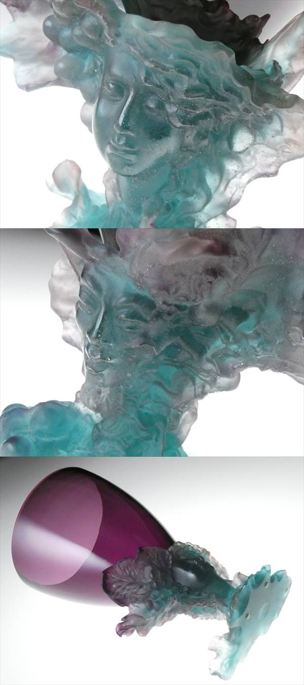 日本代購代標第一品牌【樂淘letao】－n40 Daum ドーム クリスタル パート・ド・ヴェール 希少作品 バッカス ディオニュソス 酒神 立体図 パープル 特大 ベース 花瓶 飾壷 36cm