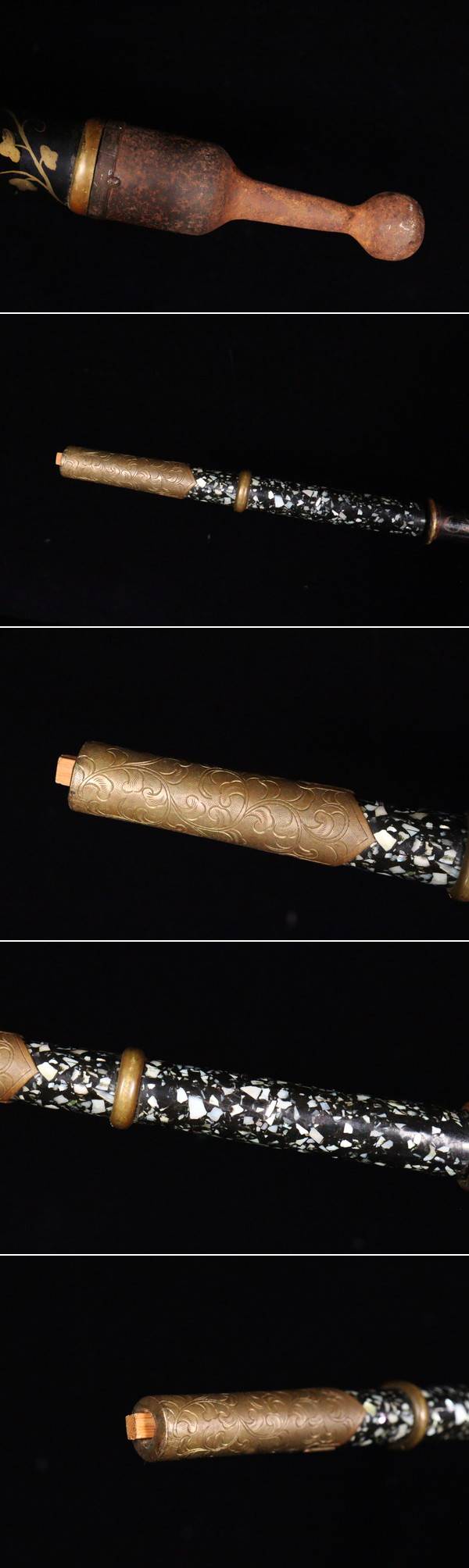 【樂淘letao】日本代購代標第一品牌－【櫻】時代 大名道具 槍柄のみ 黒塗金蒔絵唐草蒔絵槍拵 螺鈿細工 128.7cm 外装 石突 時代武具[75161]